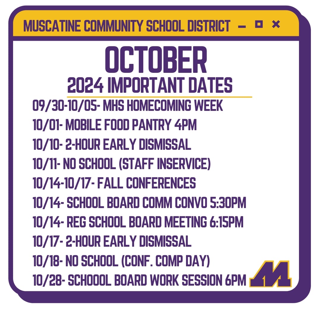 October 2024 Important Dates | Discover Muscatine